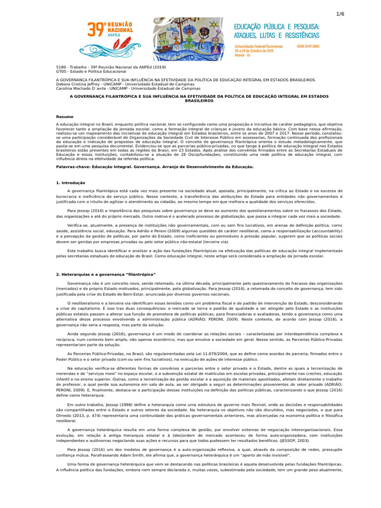 Governança Filantrópica na Educação Integral | PDF | Governança | Estado