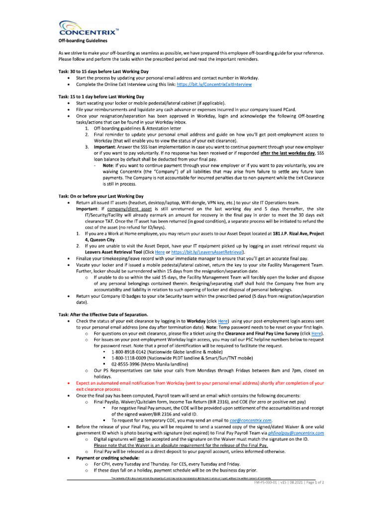 Off-Boarding Guidelines | PDF