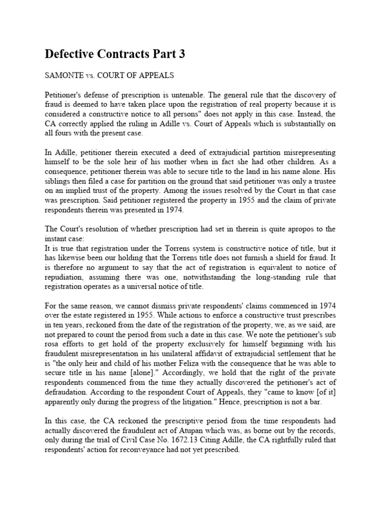 Defective Contracts Part 3 | PDF | Annulment | Schizophrenia