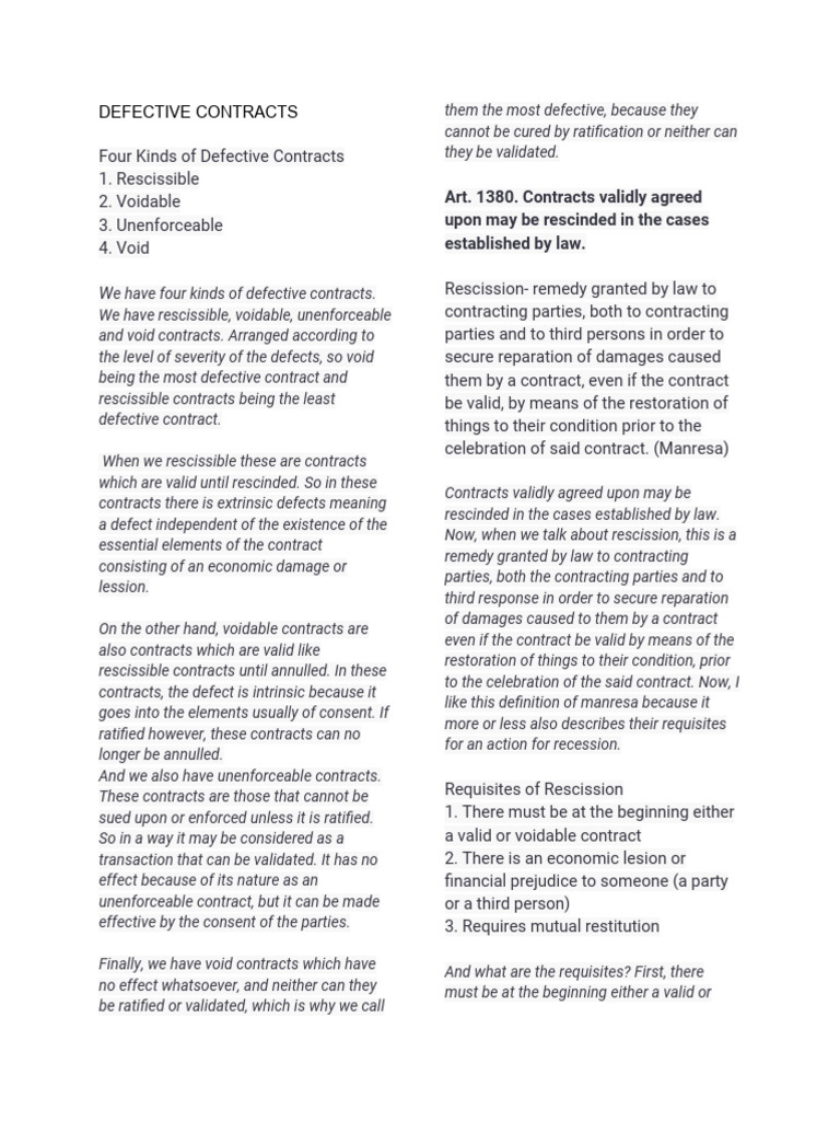 Defective Contracts Part 1 | PDF | Business Law | Private Law