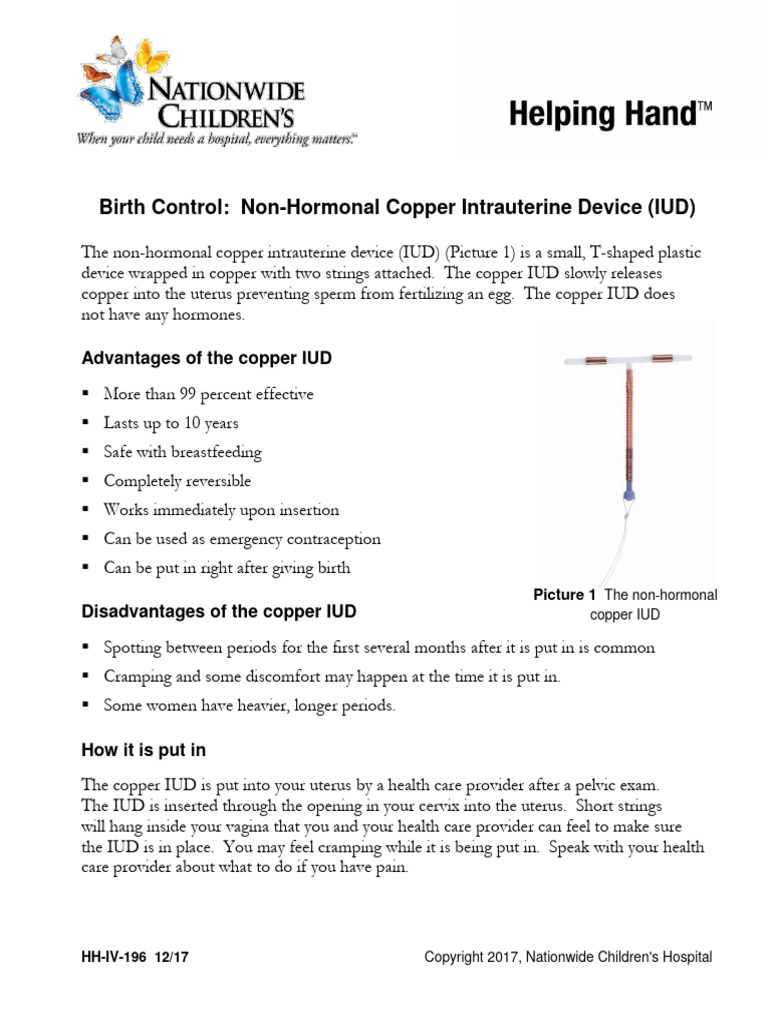 IV195 Birth Control NonHormonal Copper IUD | PDF | Sexually Transmitted ...