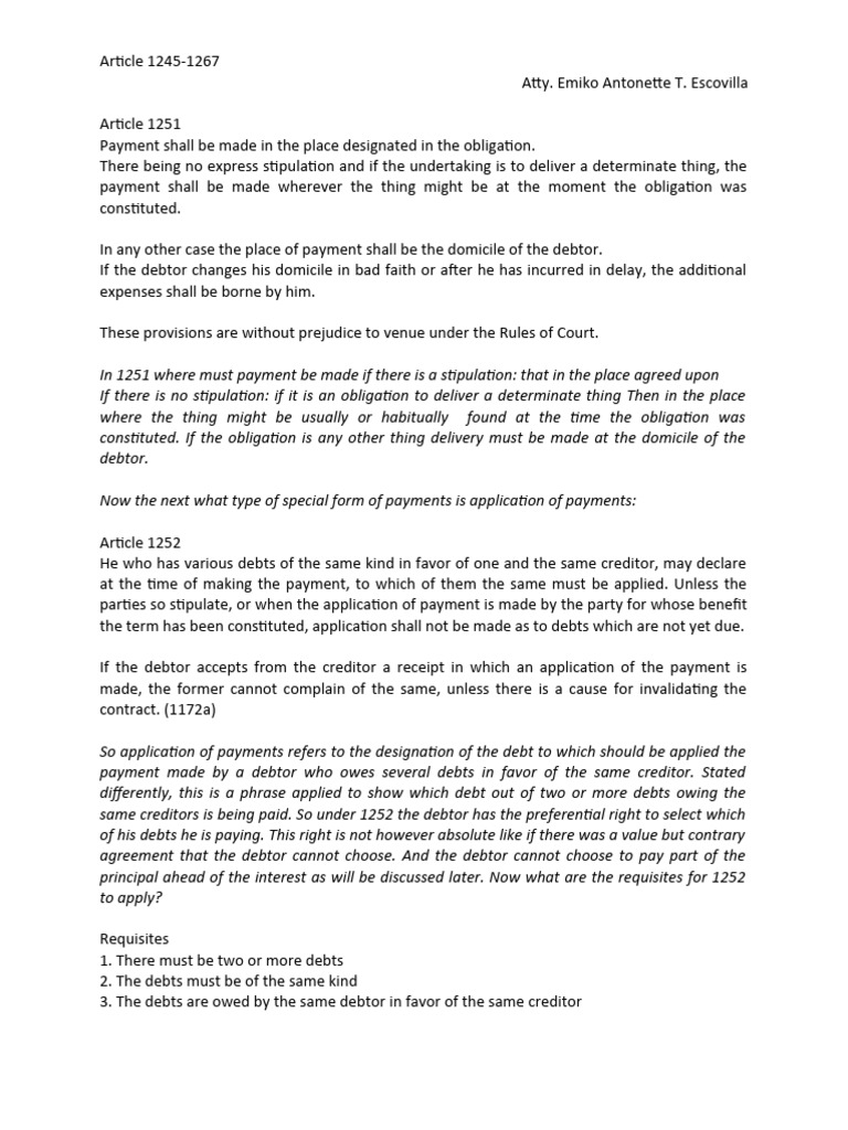 Article 1245 1267 Part 2 | PDF | Debt | Payments