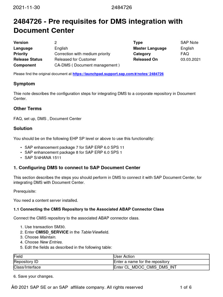 Pre Requisites For DMS Integration With Document Center | PDF | Product ...