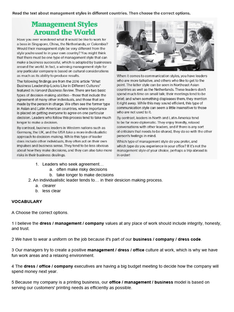 Lesson 2 - WB - Management Styles | PDF | Business