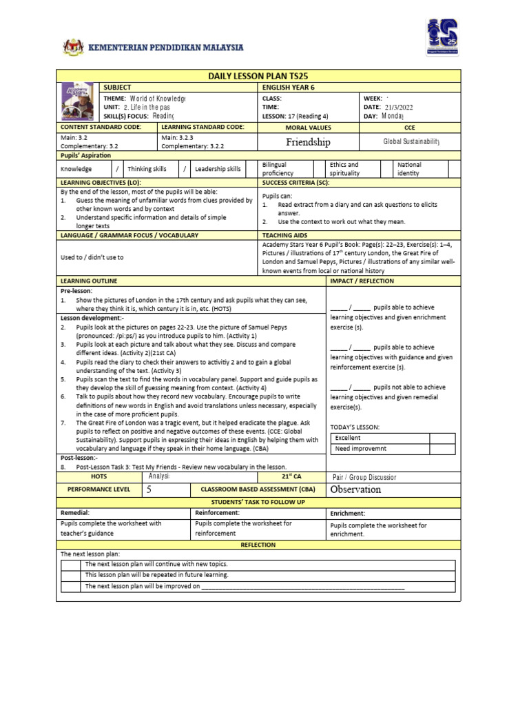 BI Y6 LP TS25 (Unit 2 - Life in The Past - LP 17-32) | PDF | Lesson Plan | Teachers