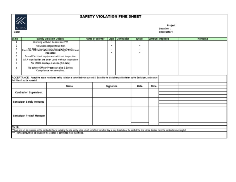 KBNK Fine Sheet | PDF | Safety