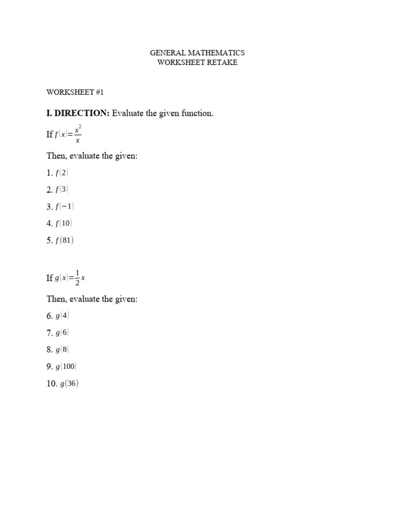 WORKSHEET RETAKE GenMath | PDF | Mathematical Relations | Applied ...
