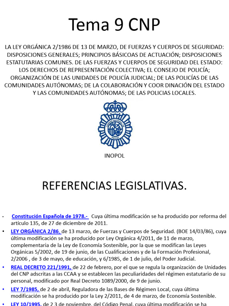 Tema 9 CNP Inopol | PDF | Policía | Fiscal