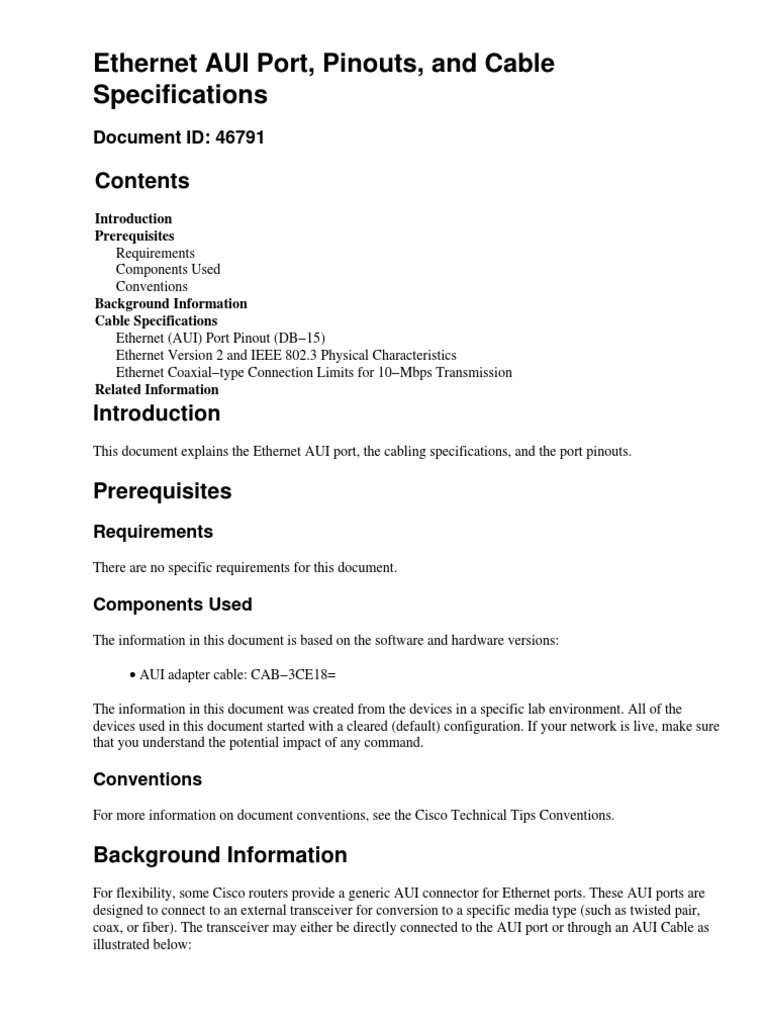 Ethernet AUI Port, Pinouts, and Cable Specifications: Document ID ...