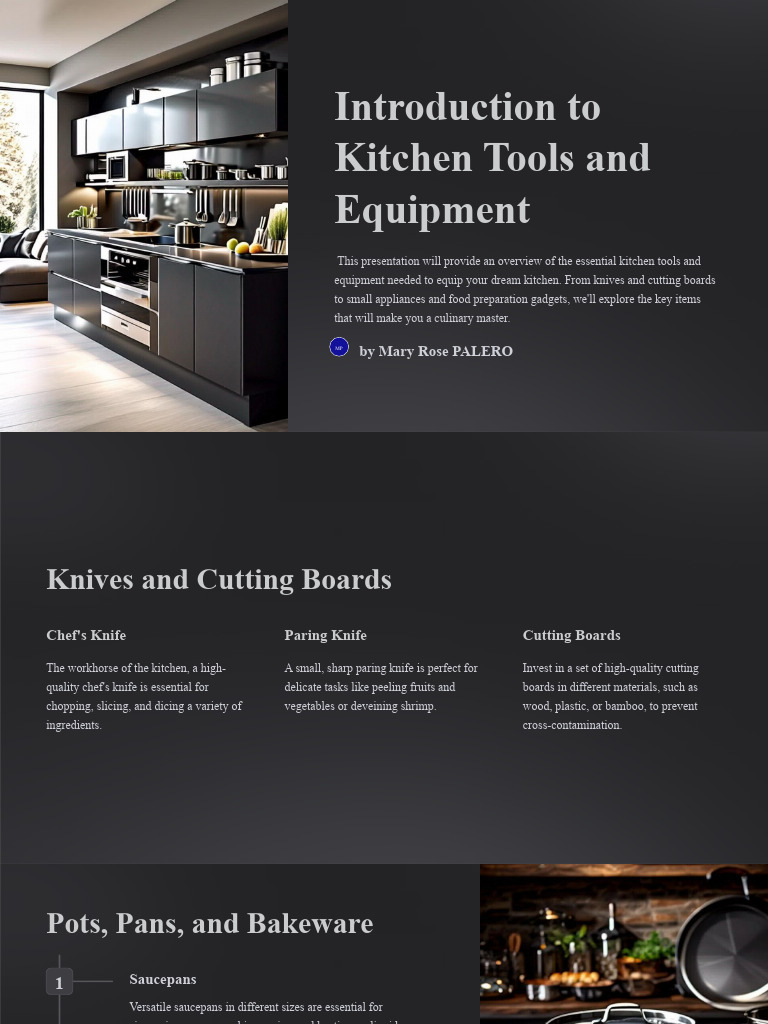 Essential Kitchen Tools Overview | PDF | Cookware And Bakeware | Cooking