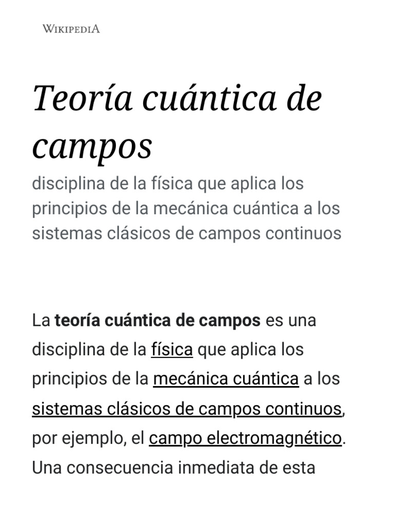 Teoría Cuántica de Campos - Wikipedia, La Enciclopedia Libre | PDF | Teoría del campo cuántico ...