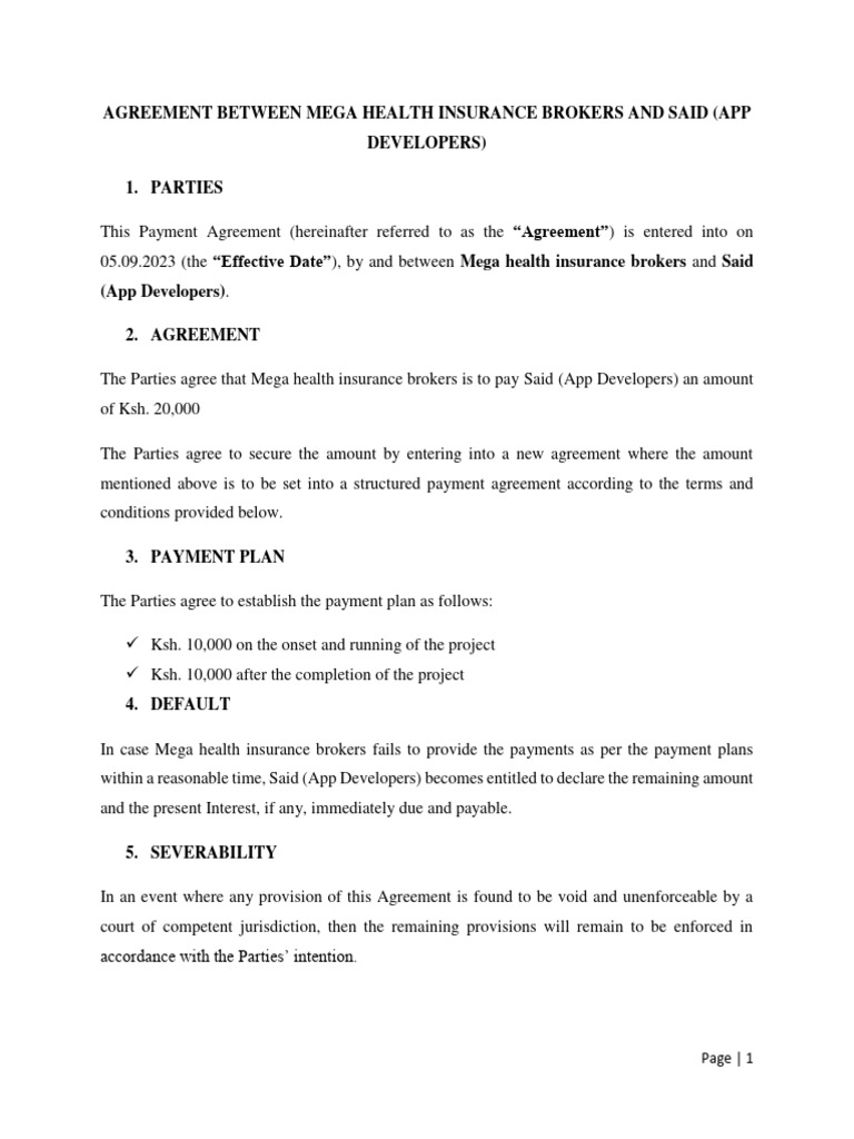 Mega Health Insurance Brokers Payment Agreement | PDF | Mobile App ...