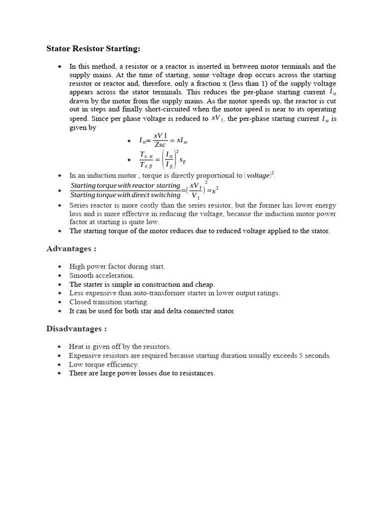 Stator Resistor Starting Method Explained | PDF | Teaching Methods ...