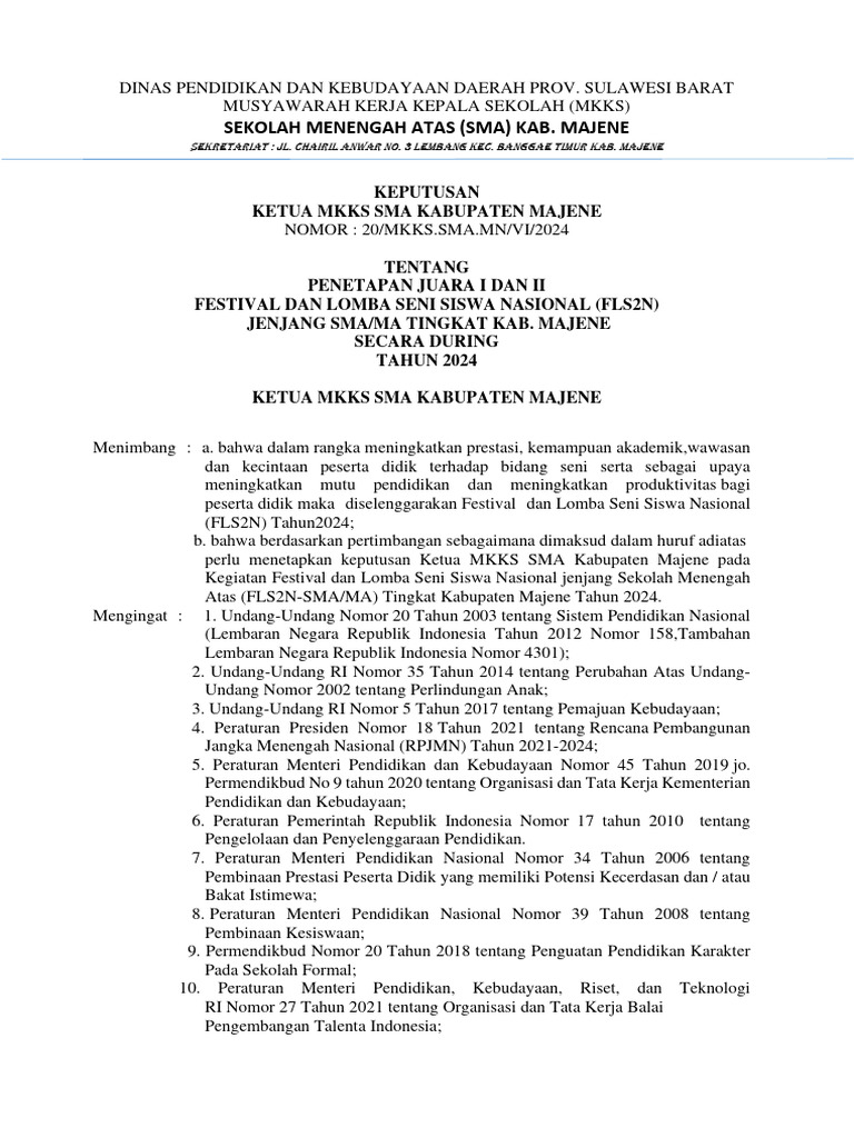 SK FLS2N Kab. Majene Tahun 2024 | PDF
