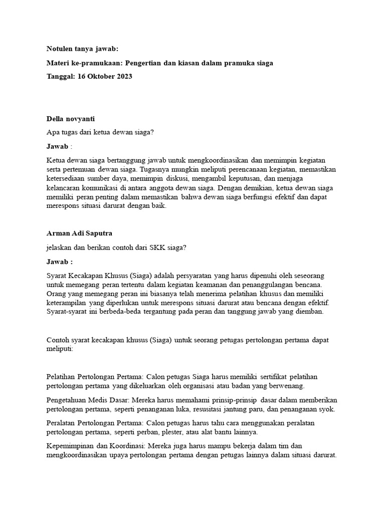 Notulen Tanya Jawab Kepramukaan | PDF