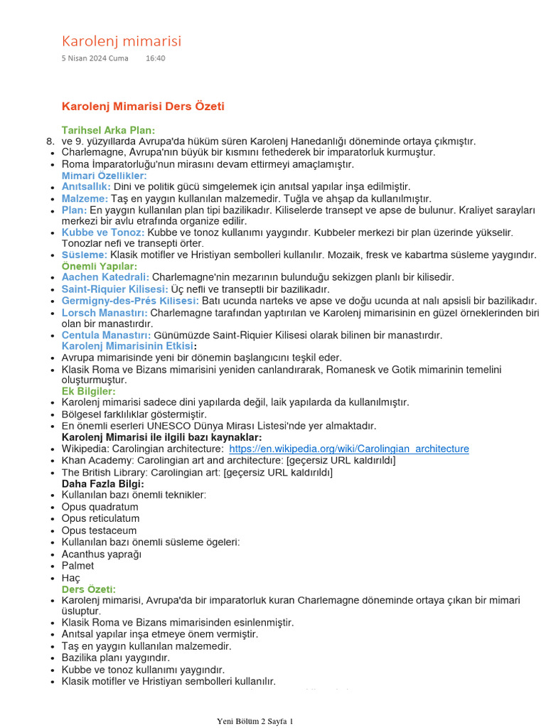 Karolenj Mimarisi One Note | PDF