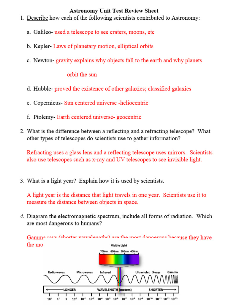 Astronomy Unit Test Review Guide | PDF | Solar System | Planets
