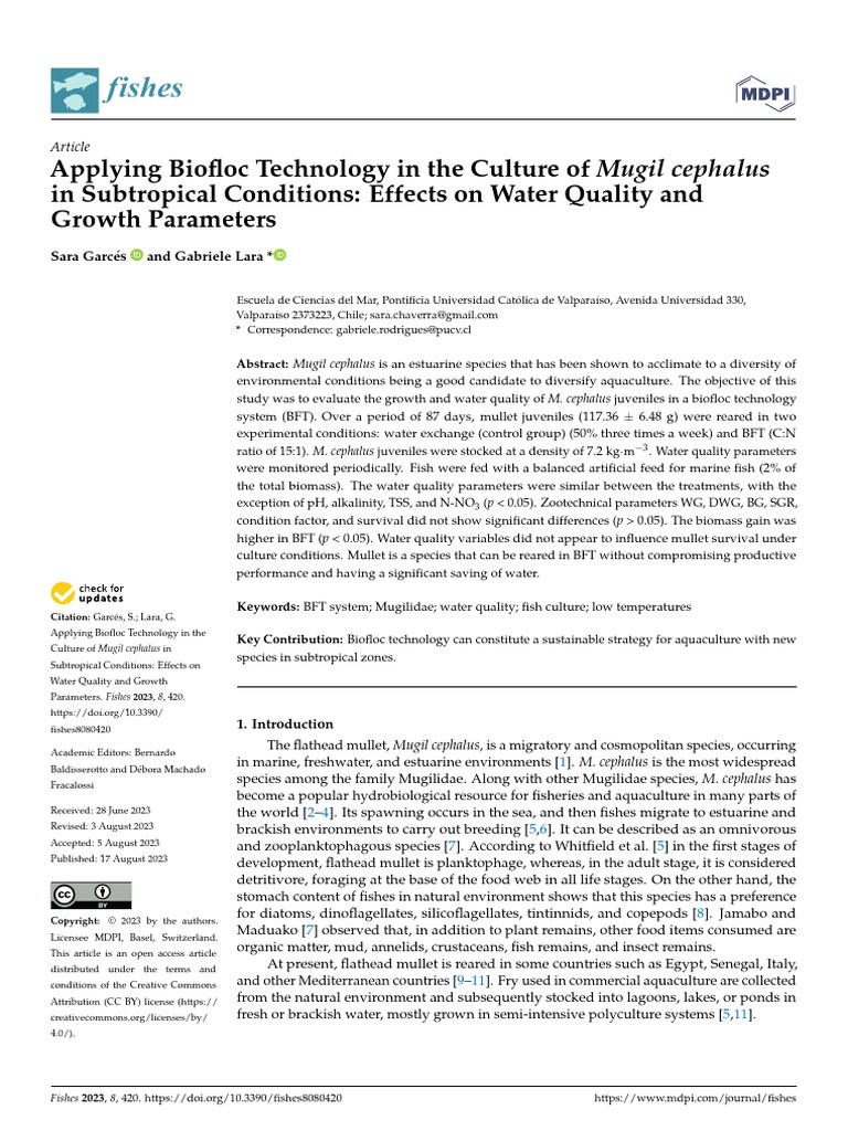 Applying Biofloc Technology In The Culture Of Mugil Cephalus Pdf Nitrate Nitrite
