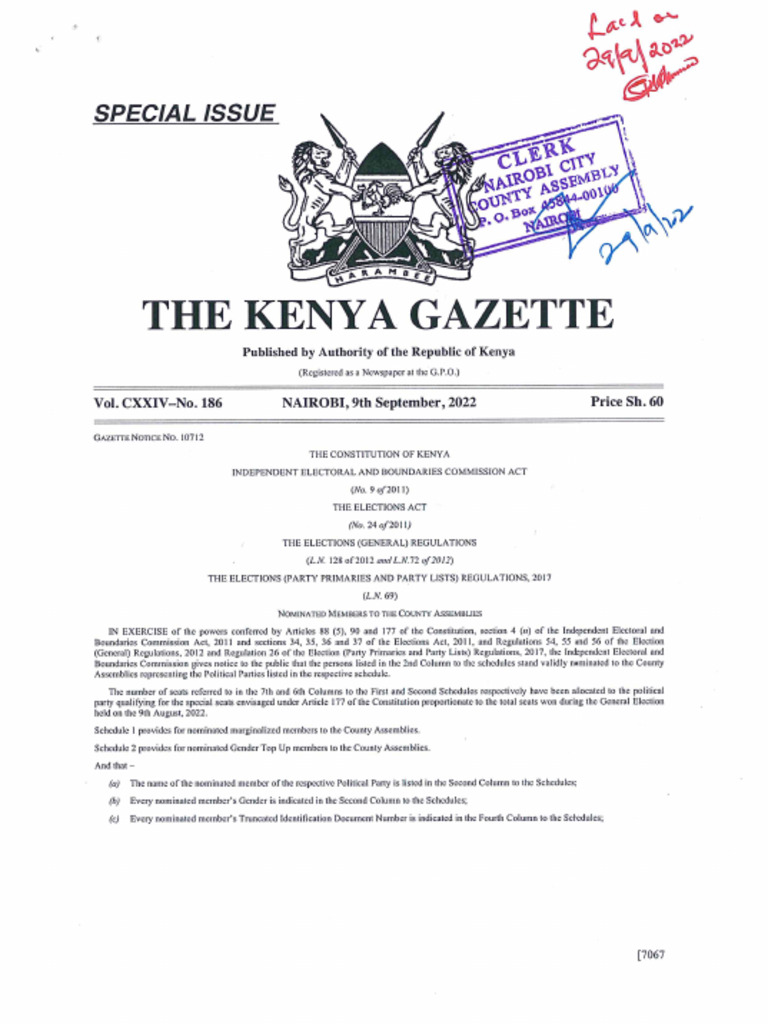 GAZETTE NOTICE ON NOMINATED MCAs | PDF