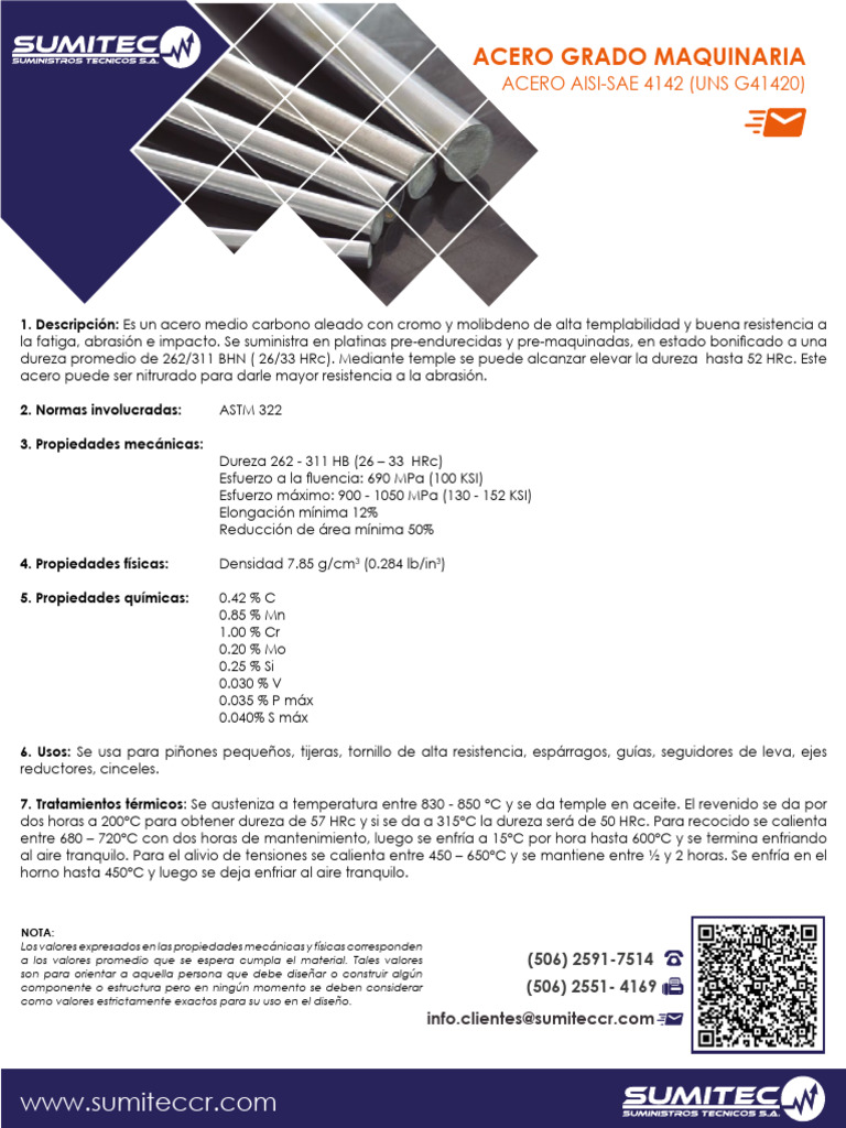 Ficha técnica Acero AISI-SAE 4142 | PDF | Ciencia y matemáticas