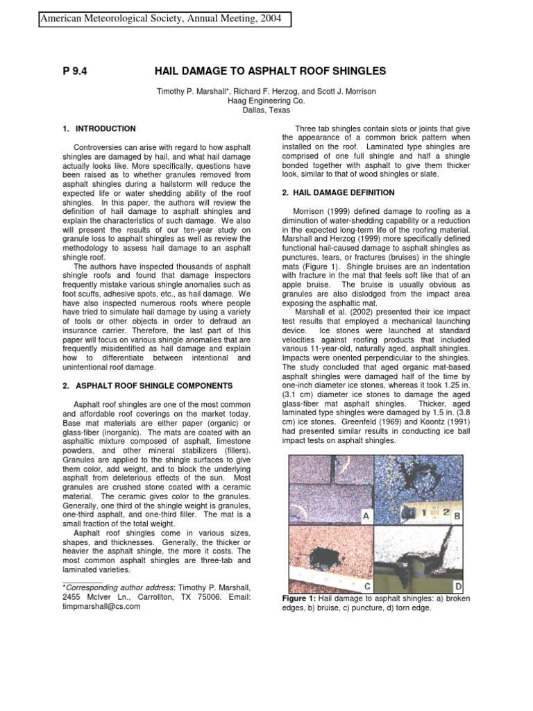 Hail Damage Assessment for Asphalt Shingles | PDF | Roof | Hail