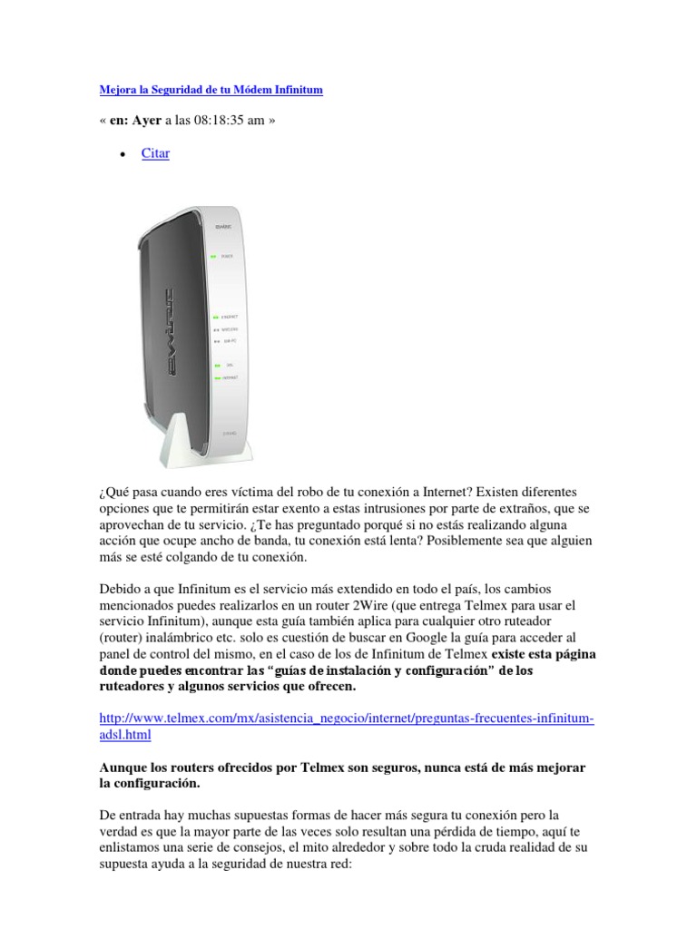 Mejora La Seguridad de Tu Módem Infinitum | PDF | Contraseña | Dirección IP