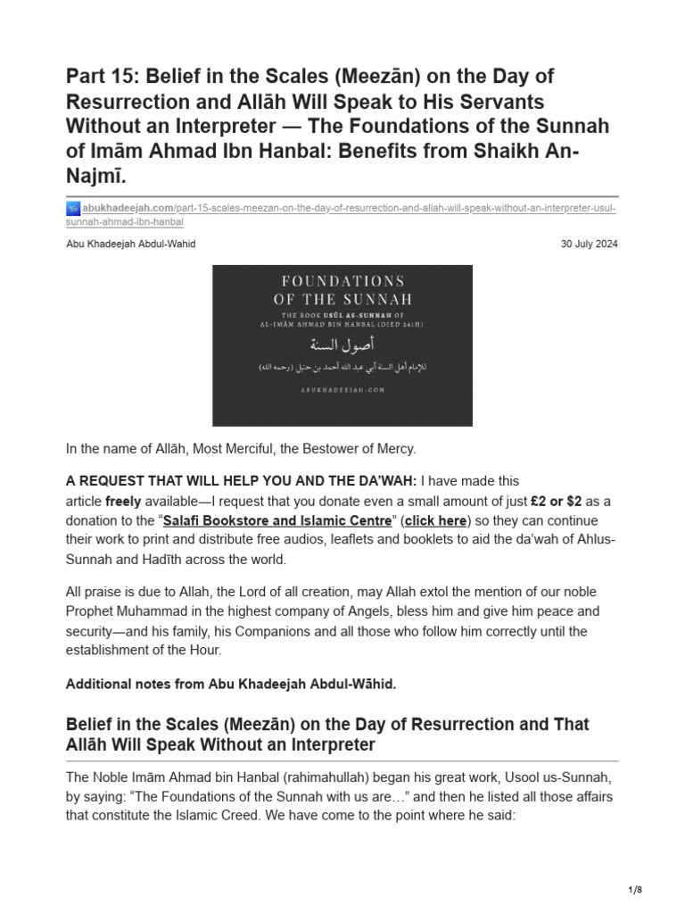 Part 15 Belief in The Scales Meezān On The Day of Resurrection and ...