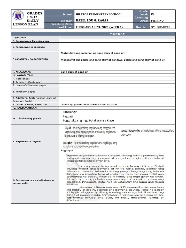 DLP-in-FILIPINO Q3 W4 | PDF