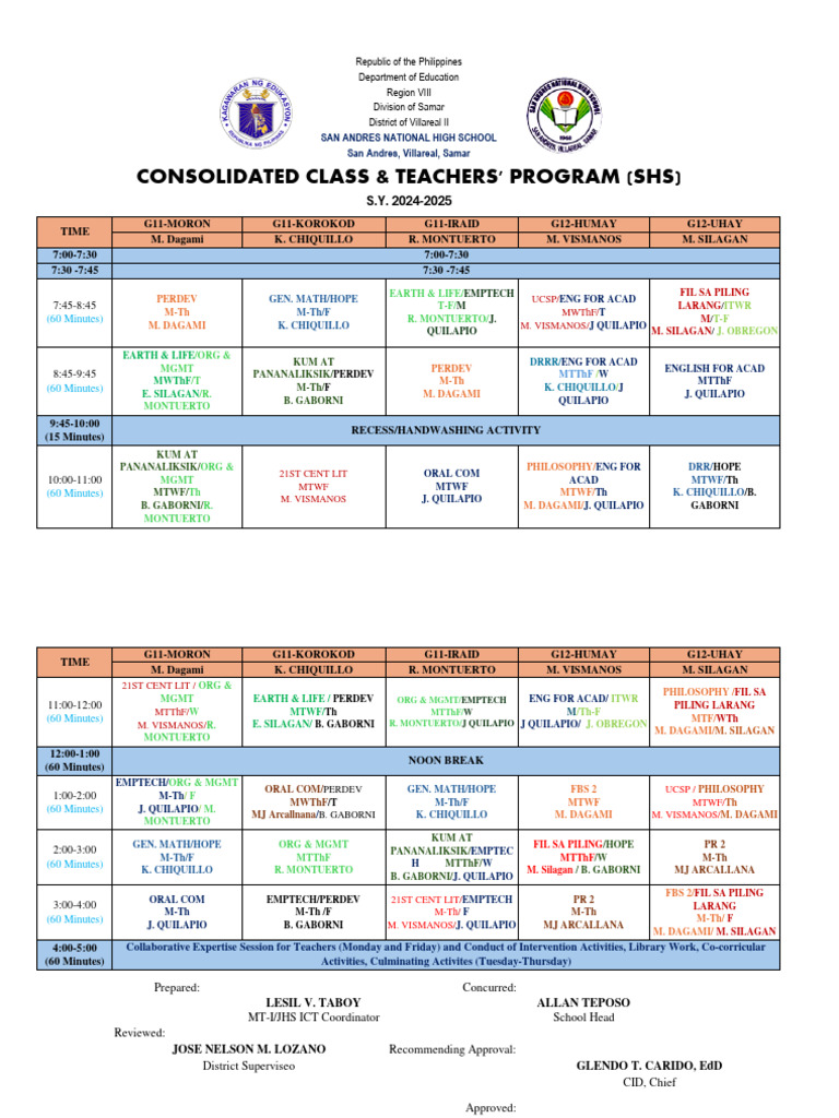SHS Class Teachers Program Sy 2024 2025 | PDF