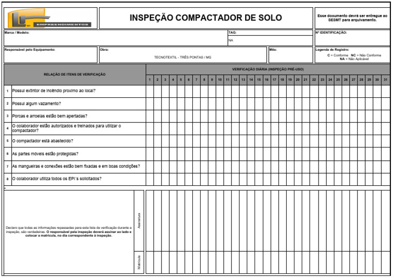 Check List Compactador de Solos | PDF