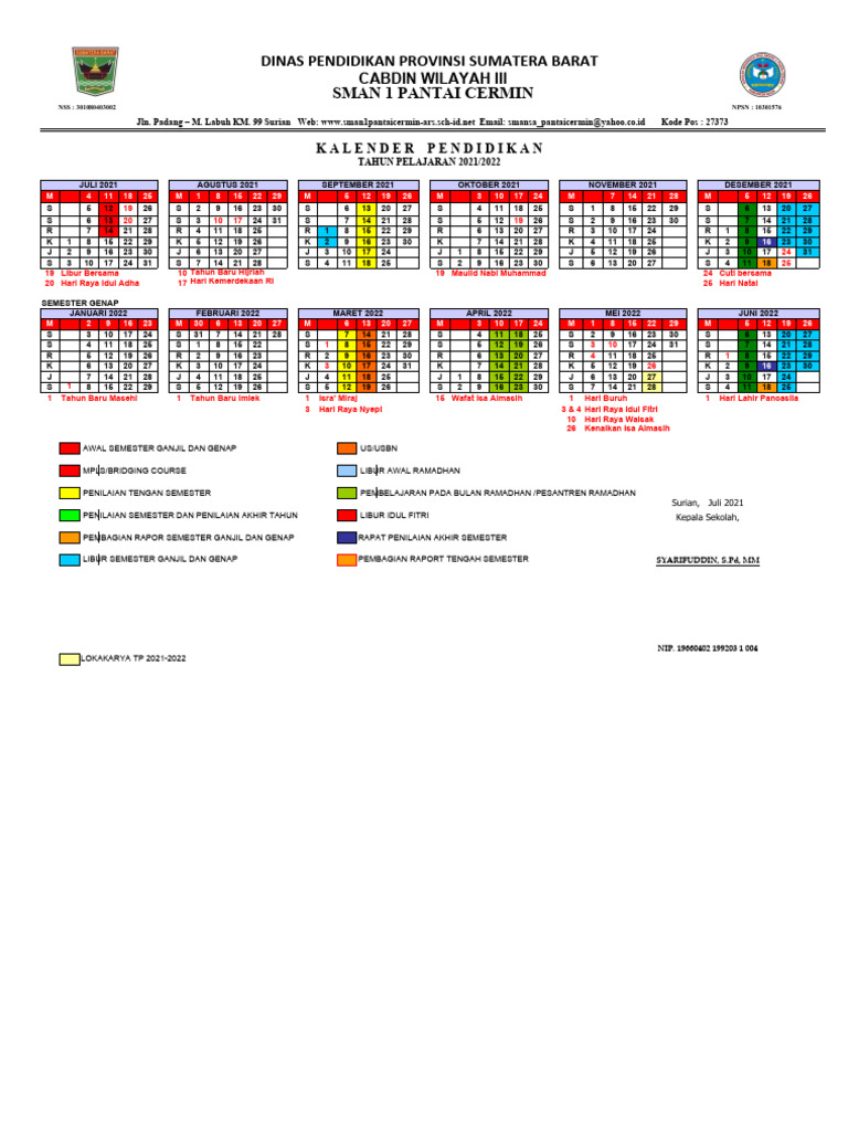 Kalender Pendidikan SMAN 1 Pantai Cermin | PDF
