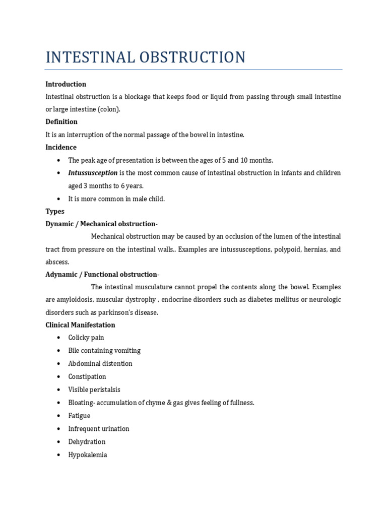 Intestinal Obstruction | PDF | Gastrointestinal Tract | Digestive Diseases