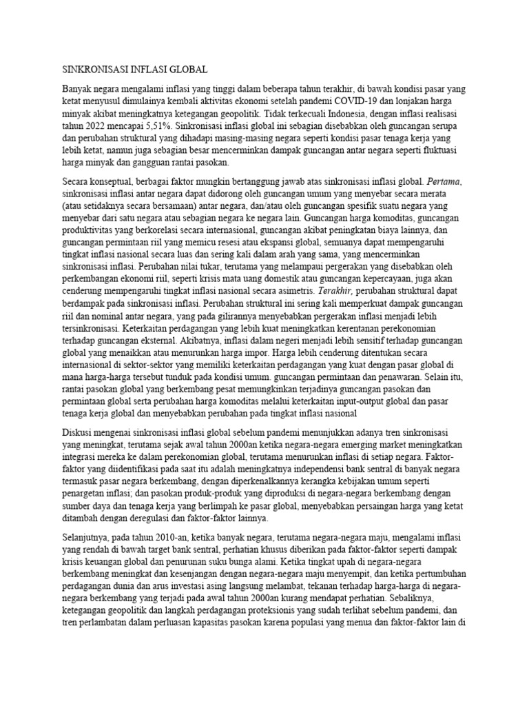 Sinkronisasi Inflasi Global | PDF | Pengelolaan Keuangan & Uang | Politik