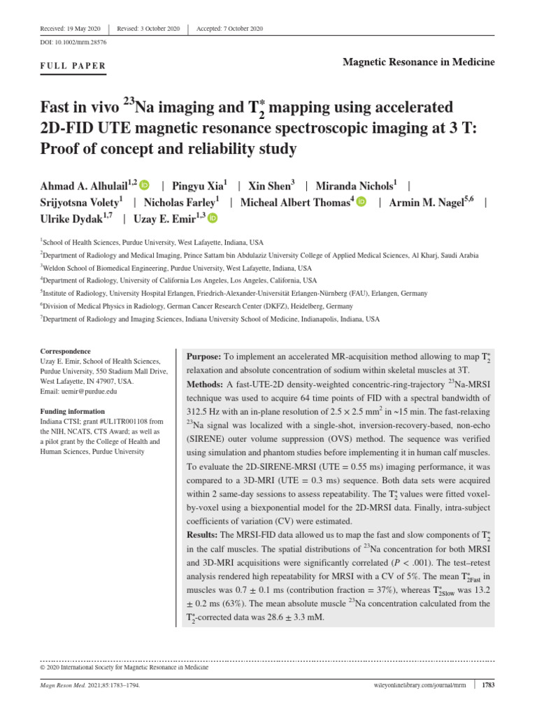 Fast in Vivo 23 Na Imaging and T2star Mapping Using Accelerated 2D-FID ...