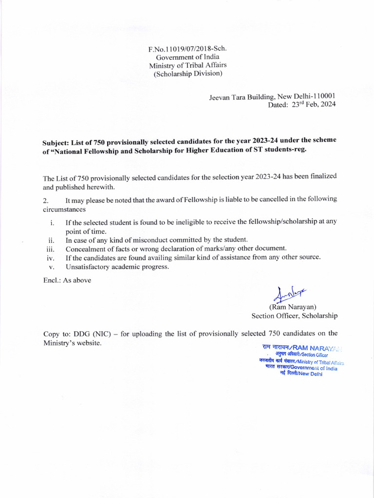 NFST Fellowship Selection List 2023-24 | PDF | Vocational Education