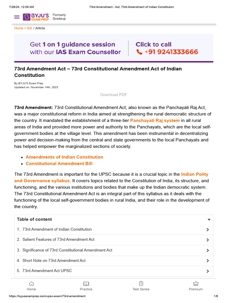 73rd Amendment - Act, 73rd Amendment of Indian Constitution | PDF ...