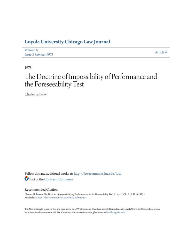 The Doctrine of Impossibility of Performance and The Foreseeabili | PDF ...