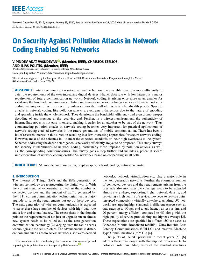 On Security Against Pollution Attacks In Network Coding Enabled 5g Networks Pdf Computer