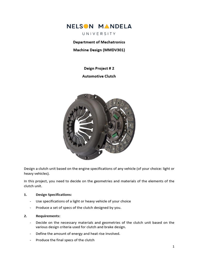 MMDV301 Design Proj 2 - Automotive Clutch | PDF | Engineering