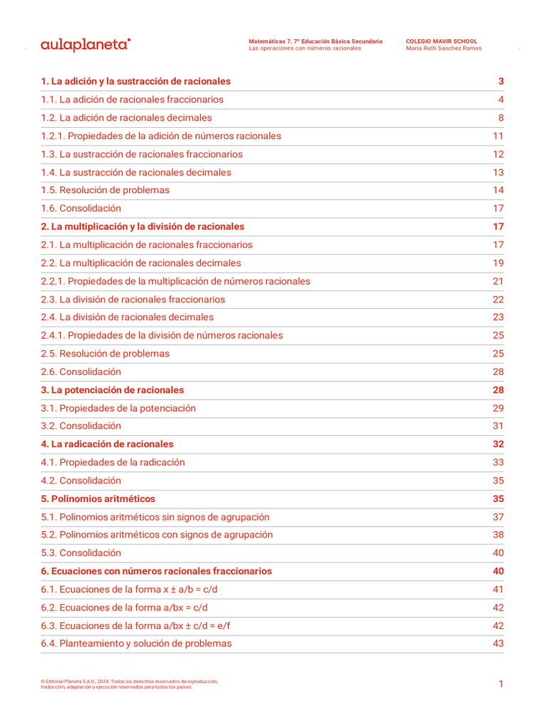 Las Operaciones Con Números Racionales | PDF | División (Matemáticas ...