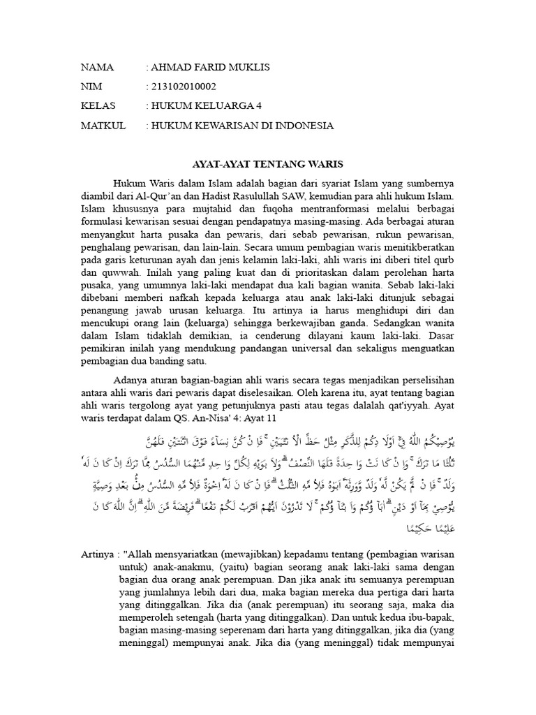 Ayat-Ayat Tentang Waris - Ahmad Farid Muklis | PDF