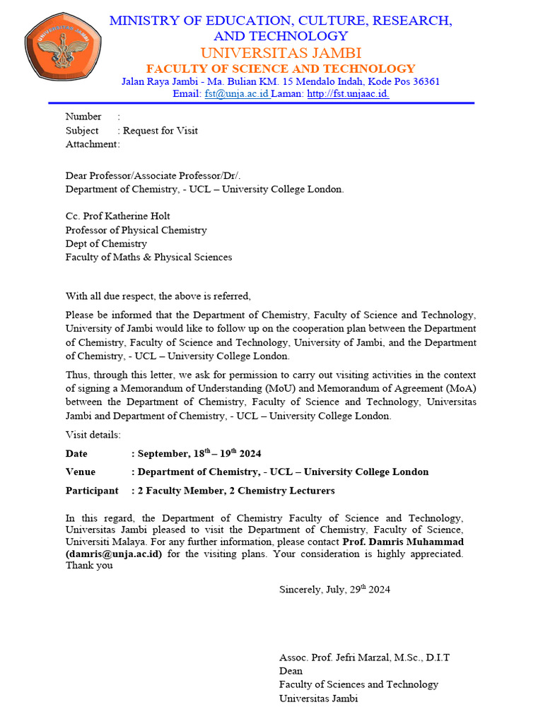 Letter To UCL 2024 | PDF