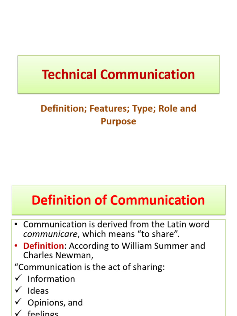 Technical Communication: Definition Features Type Role and Purpose ...