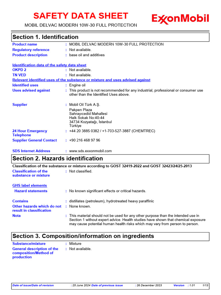 MOBIL DELVAC MODERN 10W-30 FULL PROTECTION Eng | PDF | Firefighting