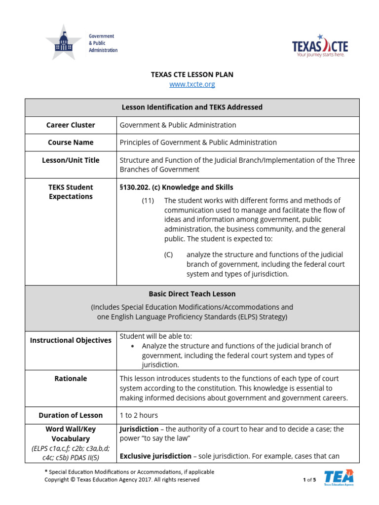Lesson Plan Structure and Function of The Judicial Branch | PDF ...