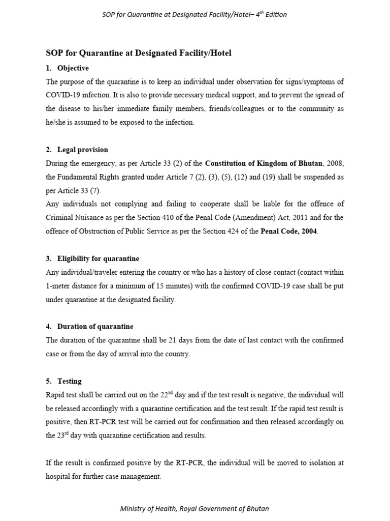 SOP For Designated Facility & Hotel | PDF | Quarantine | Health Sciences