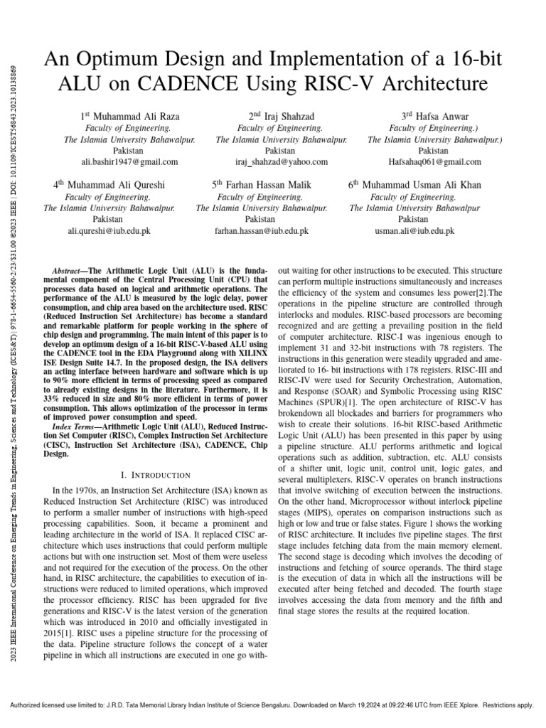An Optimum Design and Implementation of A 16-Bit ALU On CADENCE Using RISC-V Architecture | PDF ...