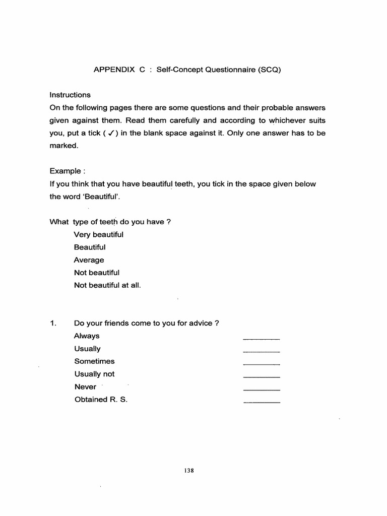 SCQ Self Concept Questionaire | PDF | Self Concept | Psychology