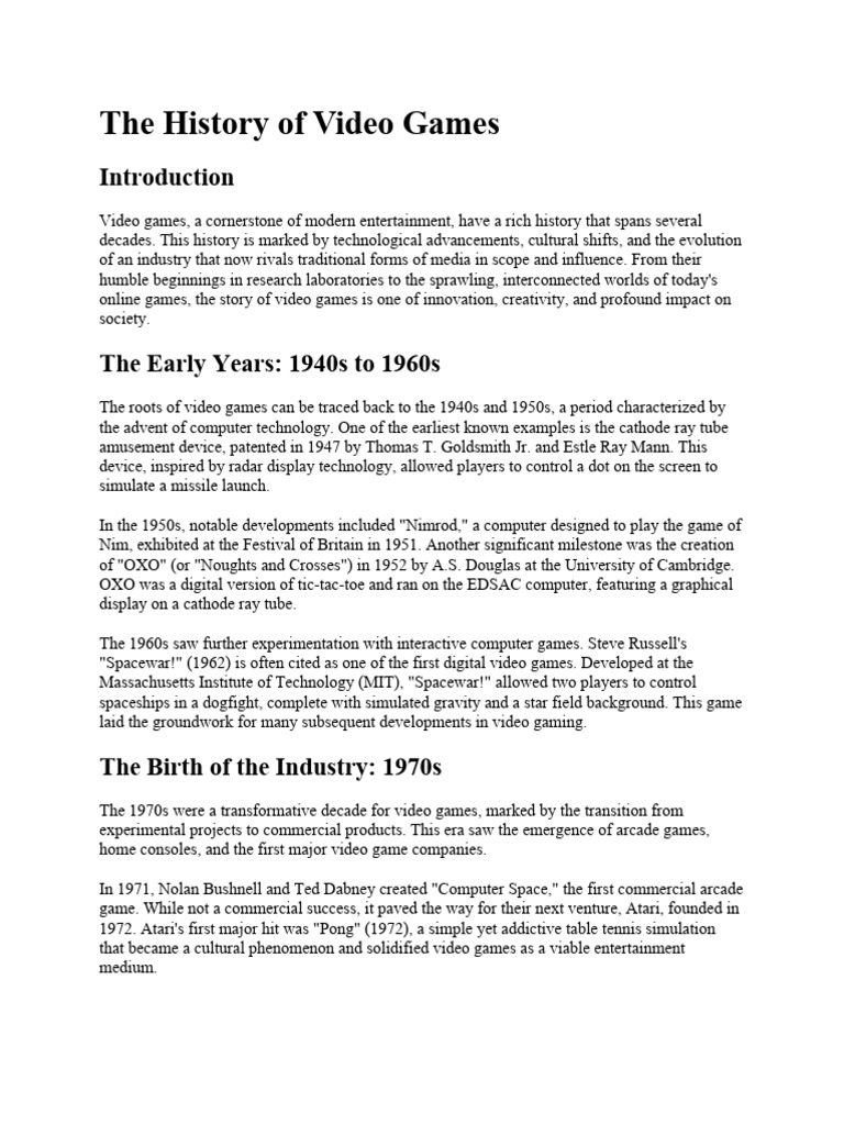 Evolution of Video Games History | PDF | Video Games | Nintendo