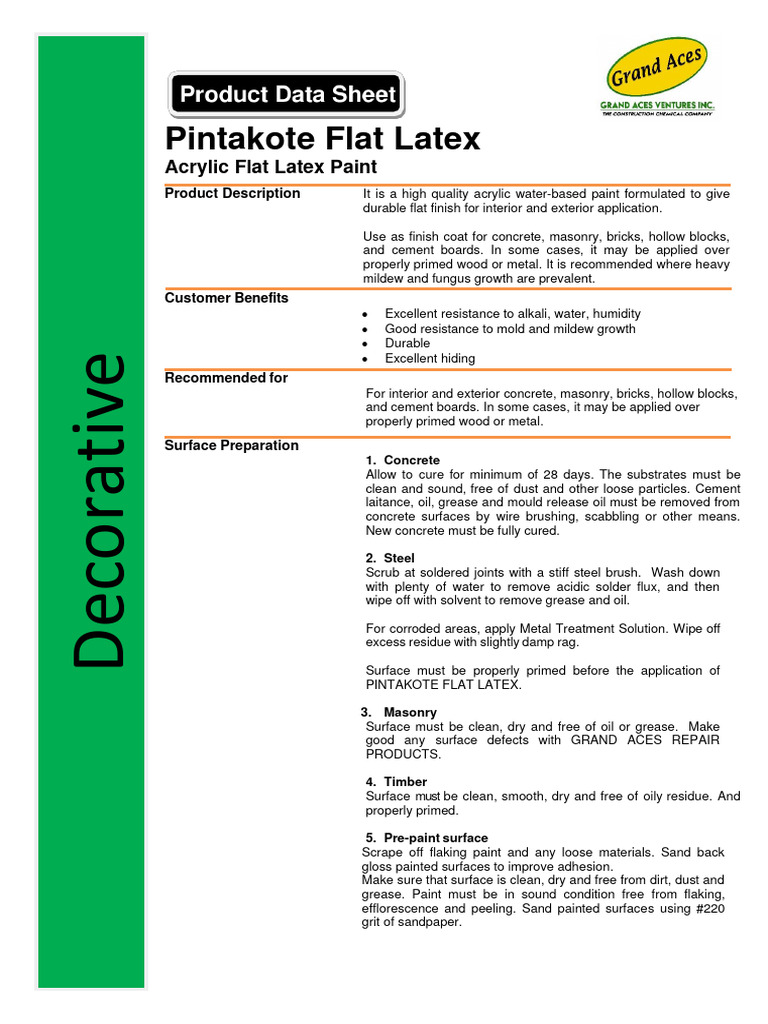Pintakote Flat Latex Paint Overview | PDF | Acrylic Paint | Paint